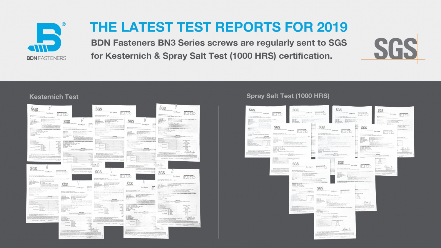 SGS Certification - The latest test reports for 2019.