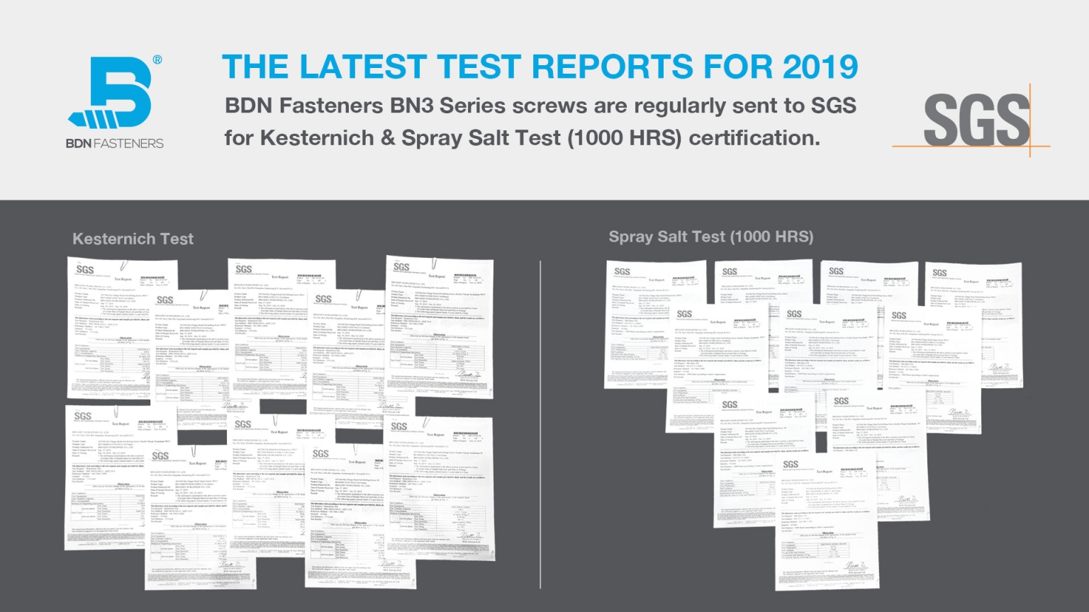 SGS Certification - The latest test reports for 2019.